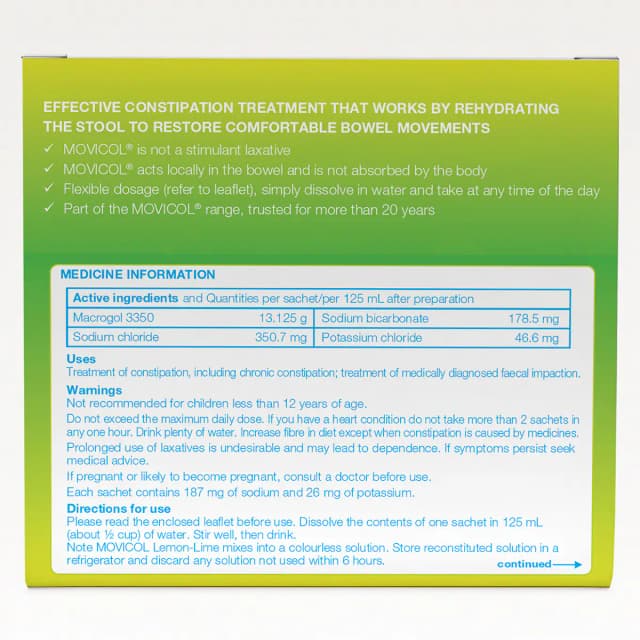 Movicol Adult Lemon-Lime Sachets 30 x 13g | Healthylife